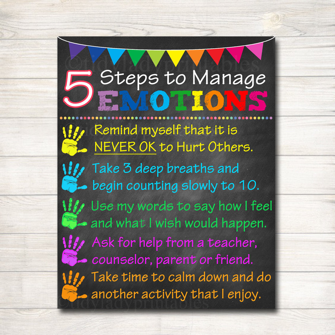 School Counselor Poster - 5 Steps to manage emotions — TidyLady Printables
