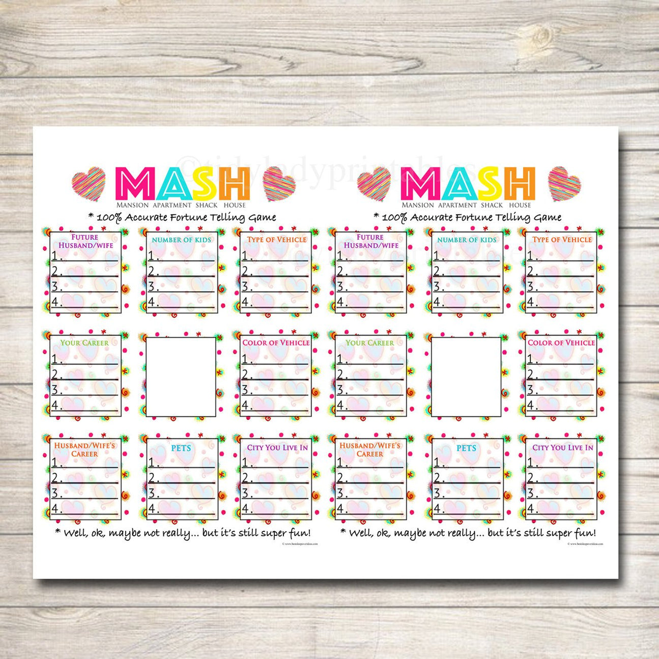 Printable Mash Game, Girls Party Game, Spa Party Beauty Party, Pamper ...