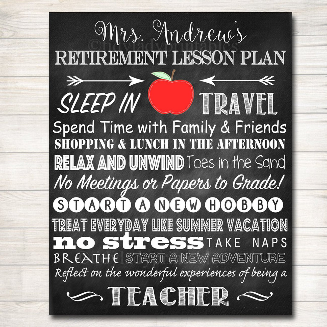 Teacher Retirement Gift, Chalkboard Printable Teacher Poster Sign, Ret ...