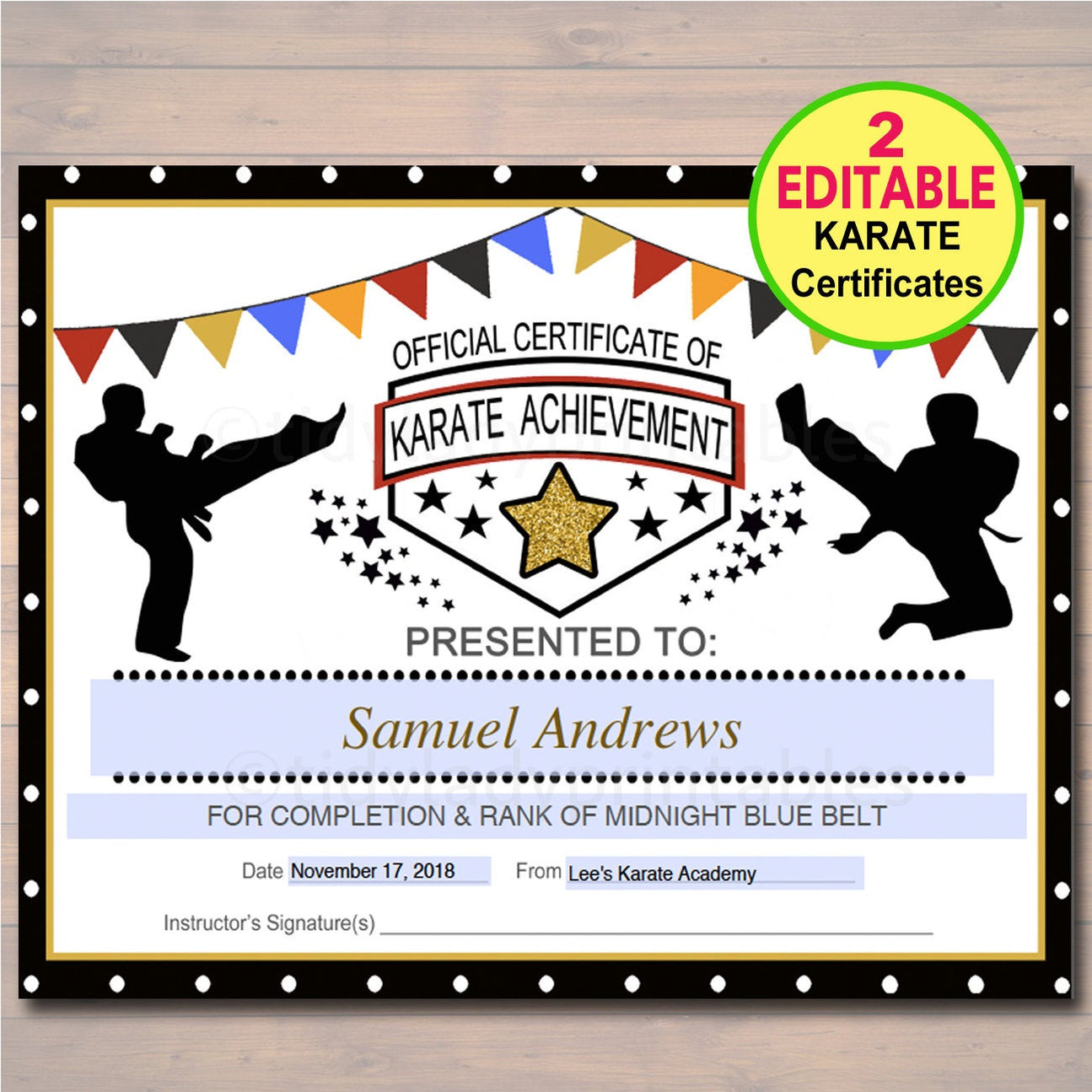 Karate Certificates, Karate Belt Awards, Ninja Party Printable, Printa ...