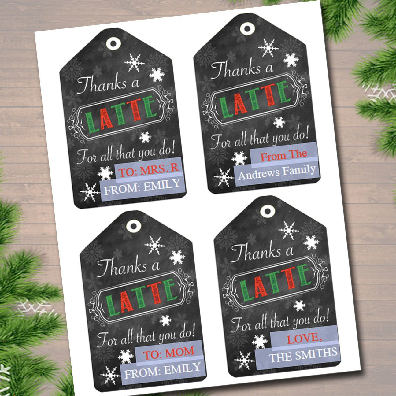 Thanks a Latte Christmas Gift Tags | TidyLady Printables