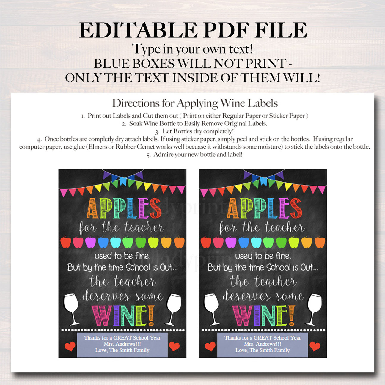 Teacher & Staff Appreciation Gift Printable Wine Label — TidyLady ...