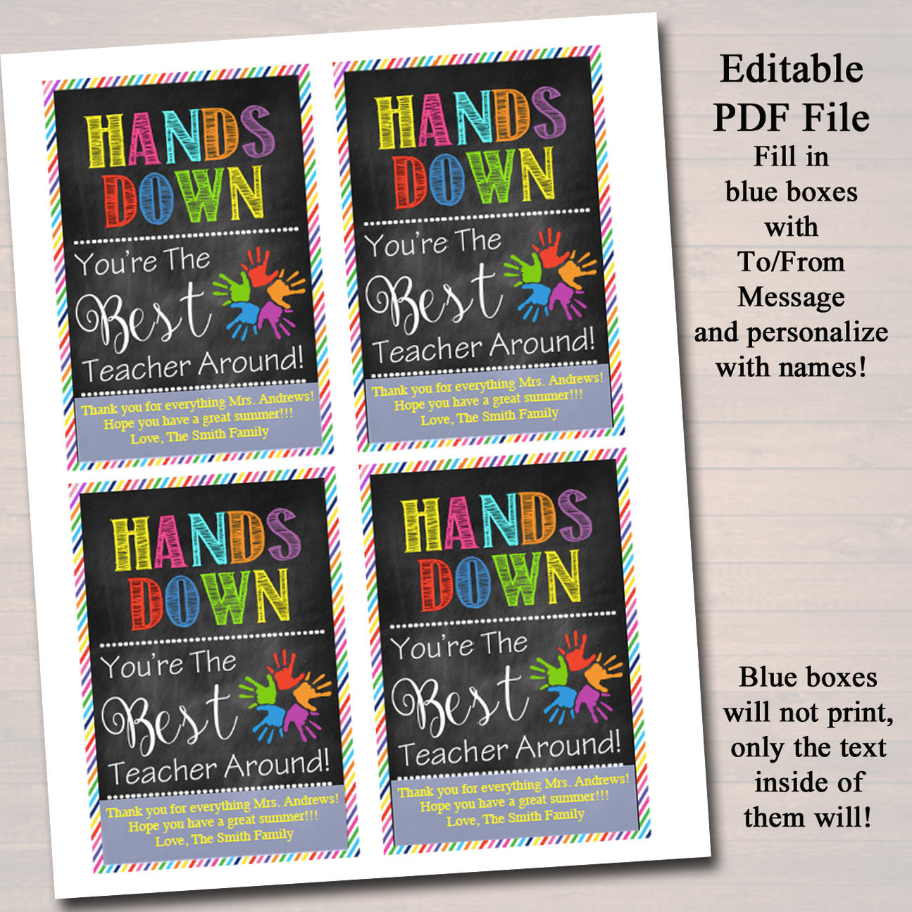 End of School Year Gift Tag "Hands Down Best Teacher Around" — TidyLady ...