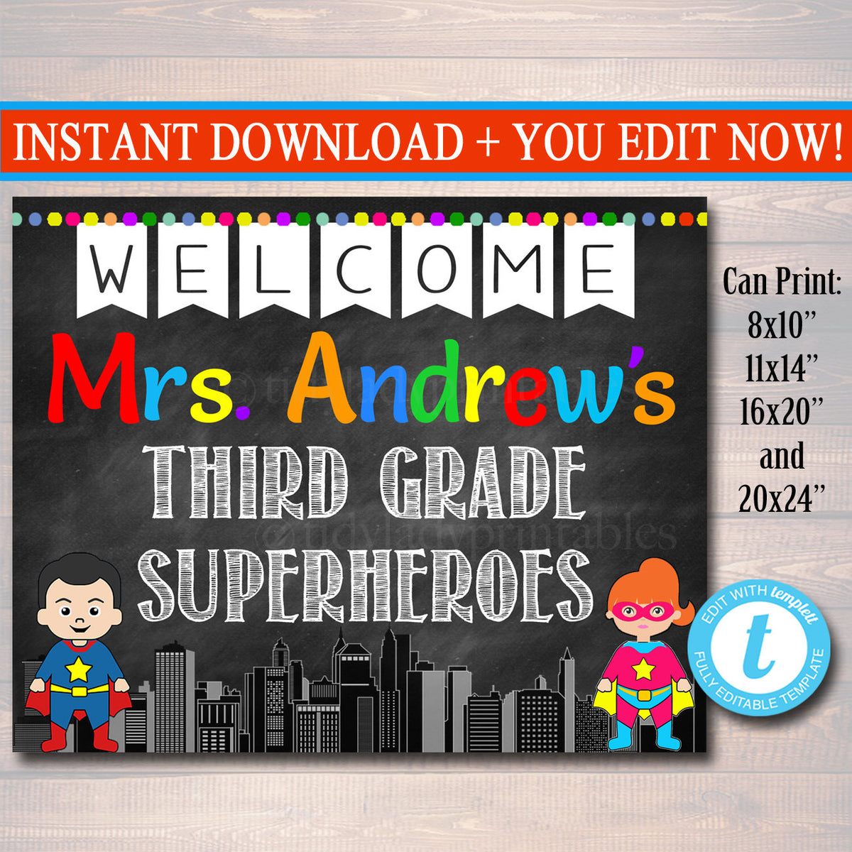SuperHero Teacher Classroom Door Sign | TidyLady Printables