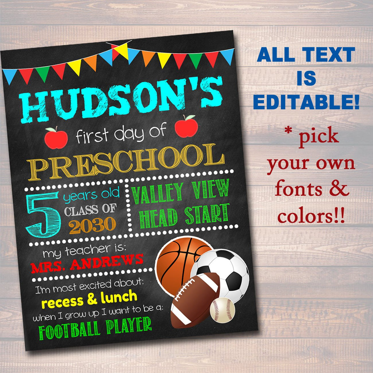 Sports Theme First Day Of School Signs | TidyLady Printables