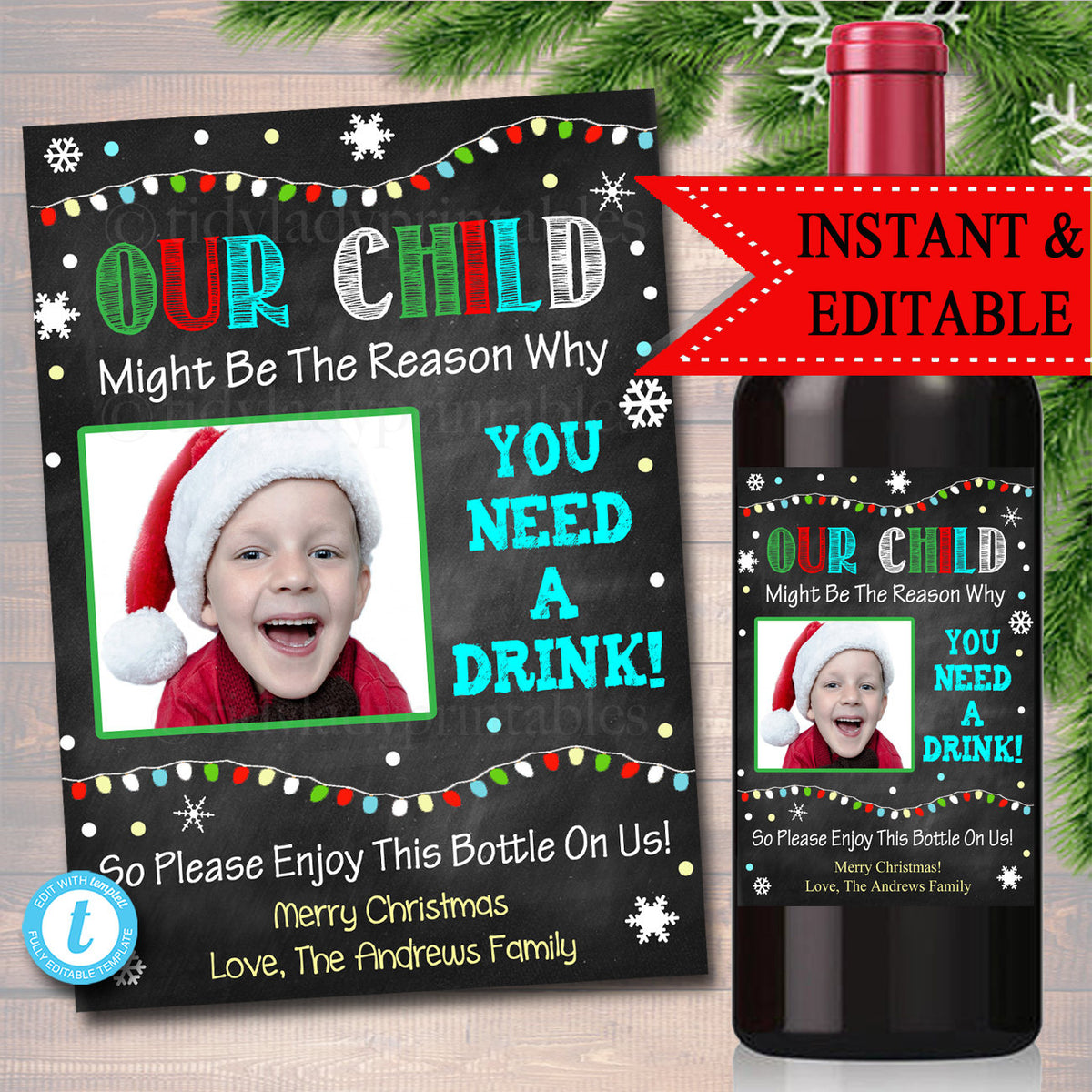 Christmas Teacher Appreciation Wine Label Gift — TidyLady Printables