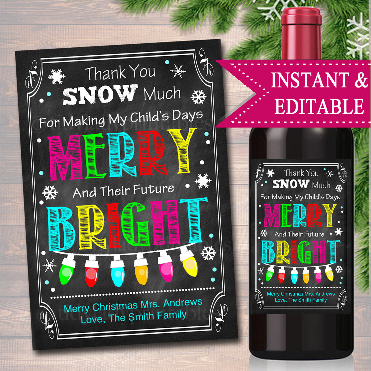 Teacher Christmas Wine Label Gift | TidyLady Printables