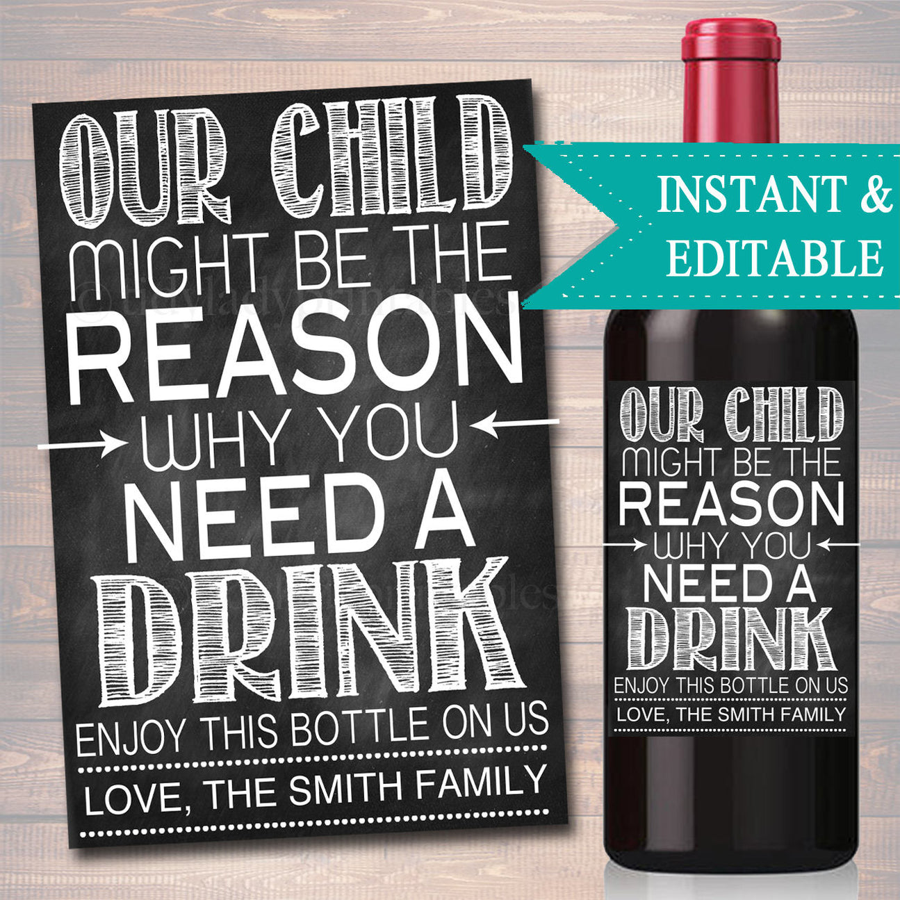 Our Child Might Be the Reason You Drink, Printable Wine Label, Christm ...