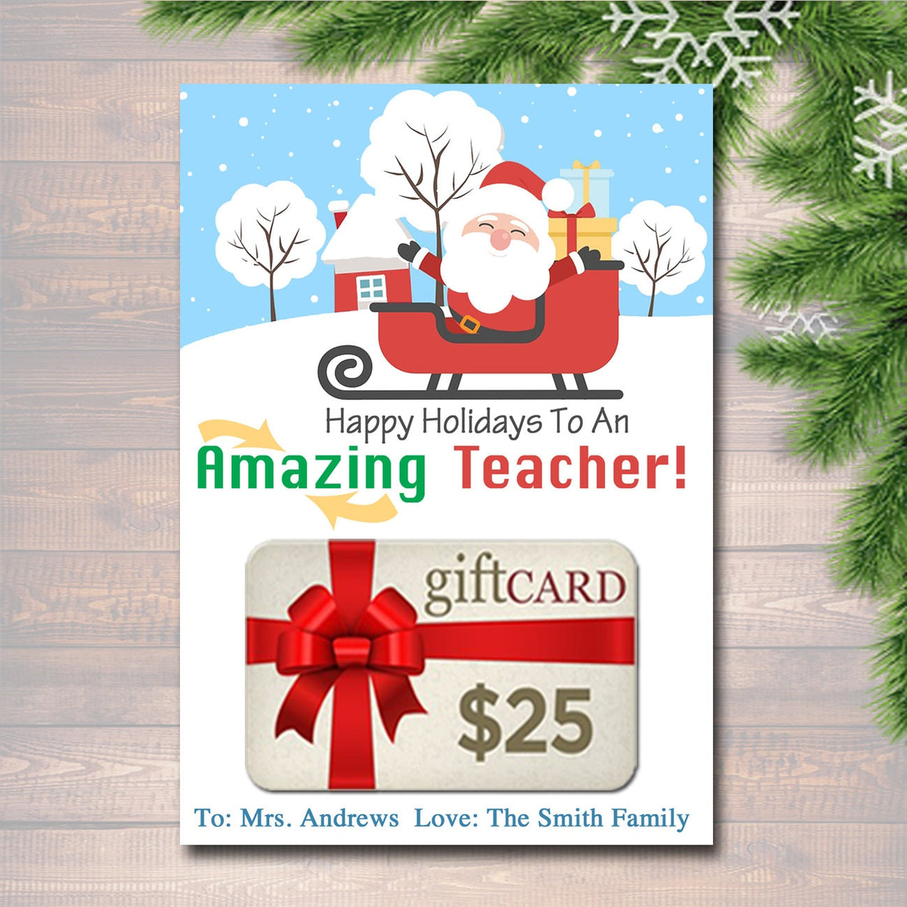 Fillable Christmas Teacher Gift Card Holder — TidyLady Printables
