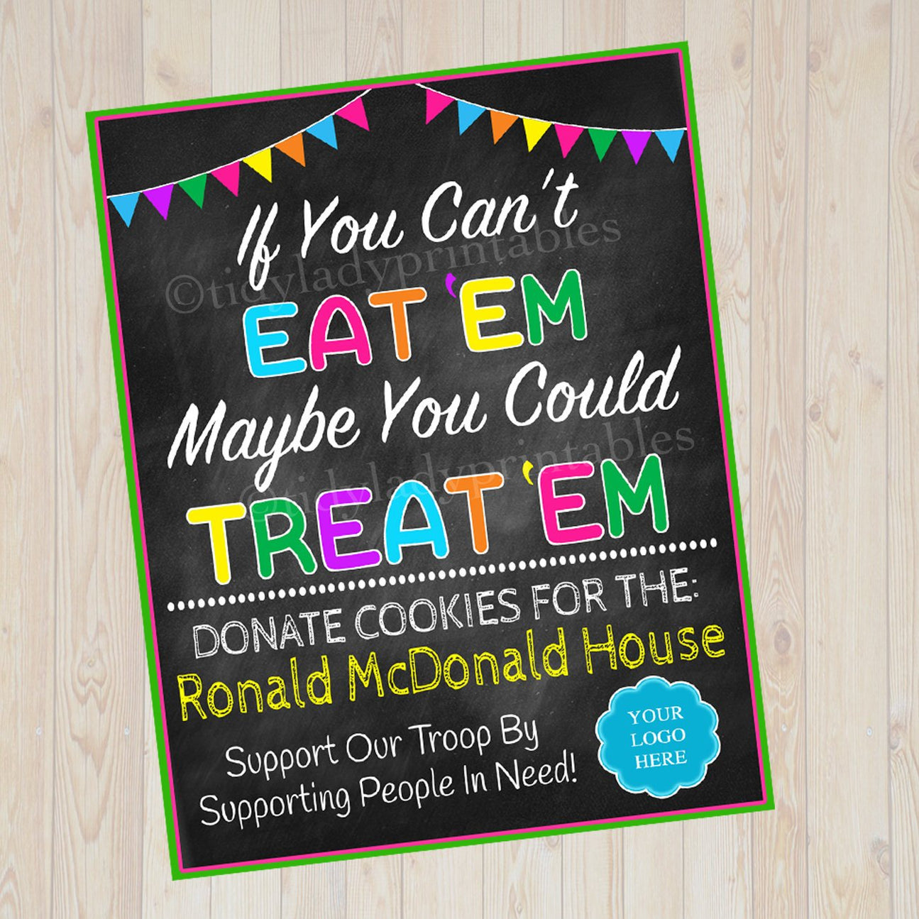 Fundraiser Cookie Booth Sign, If You Can't Eat Em' Treat Em, Donate Co ...