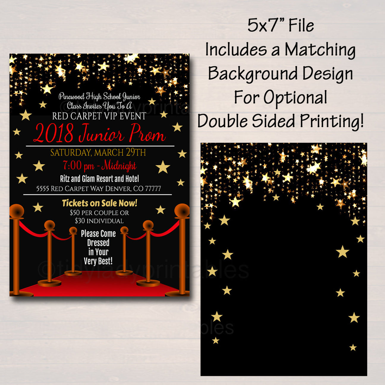 Prom Set, School Dance Flyer Invitation, Ticket Hollywood Red Carpet U ...