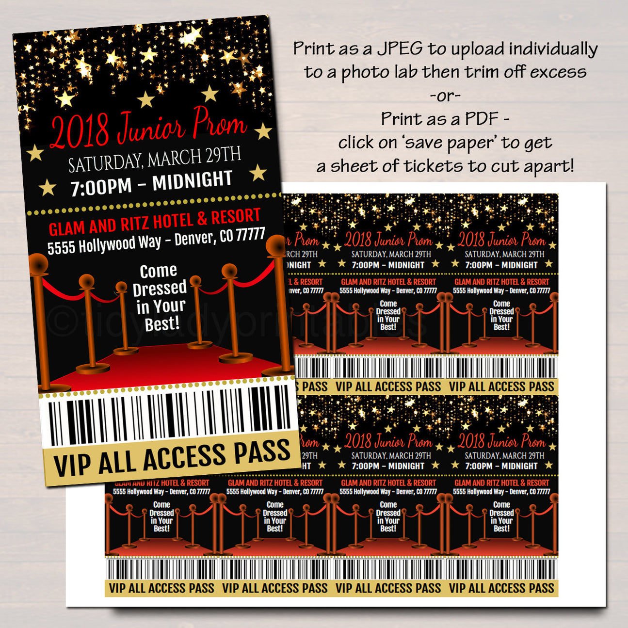 Prom Set, School Dance Flyer Invitation, Ticket Hollywood Red Carpet U ...