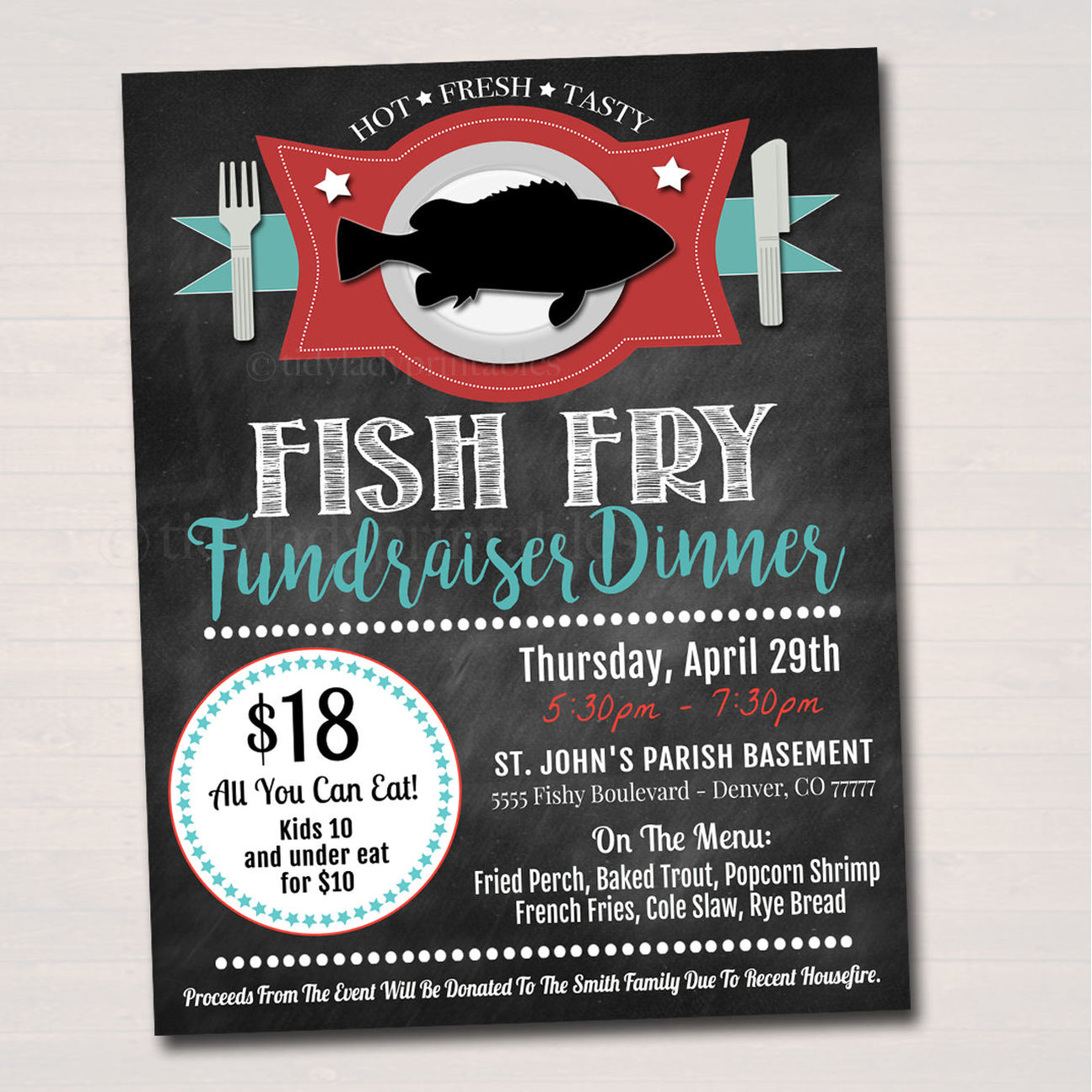 Fish Fry Fundraiser Dinner Flyer | TidyLady Printables