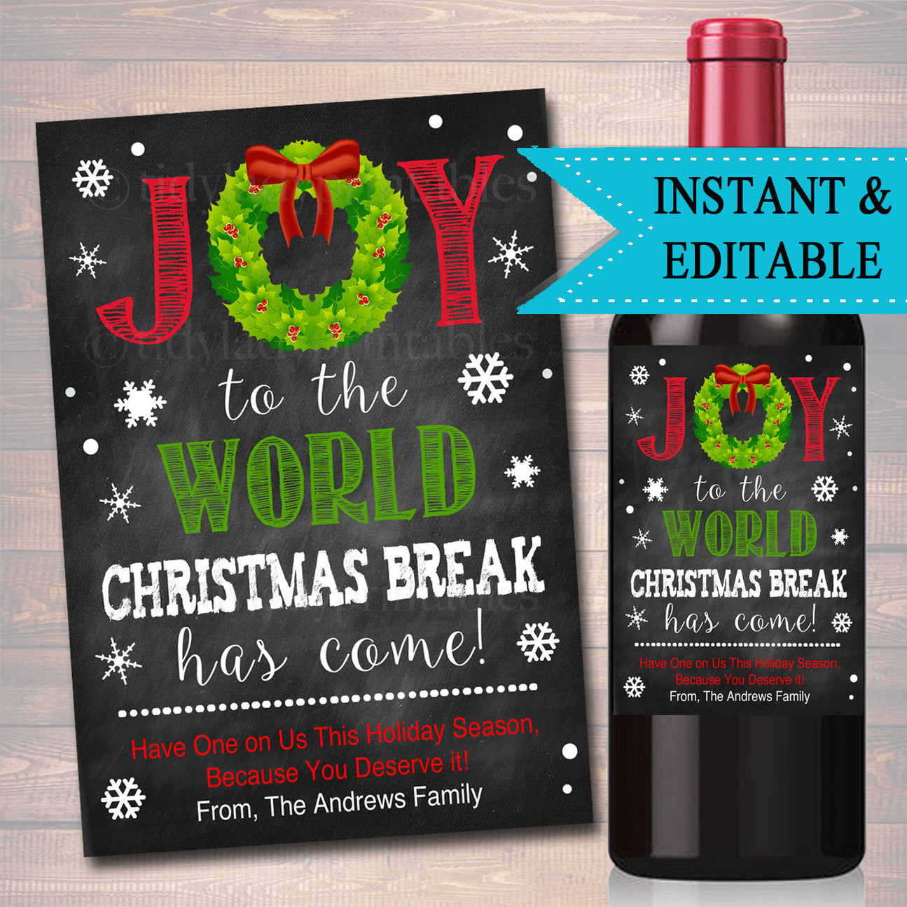 Teacher Christmas Wine Label Gift | TidyLady Printables