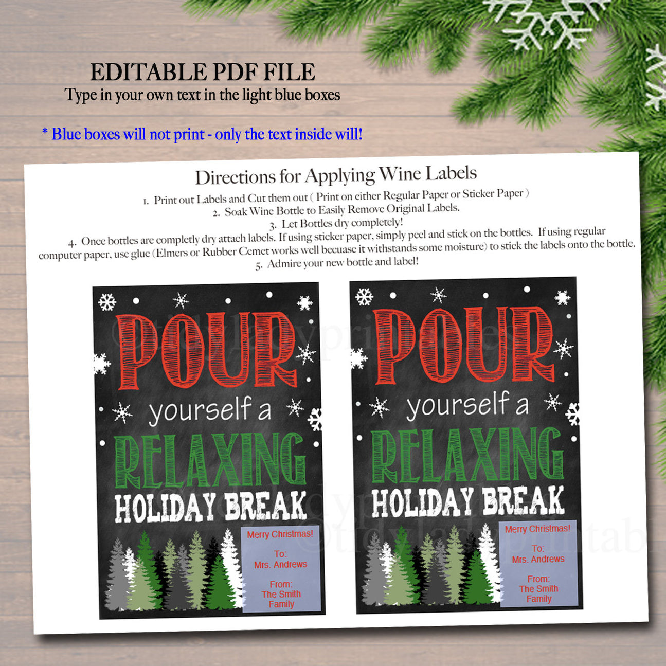 Teacher Christmas Wine Label Gift | TidyLady Printables