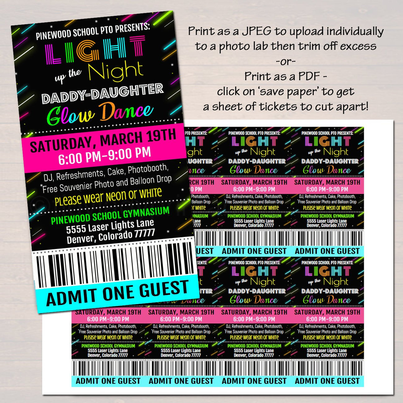 Glow Dance Set, Printable School Dance Flyer Party Invite, Church Comm ...