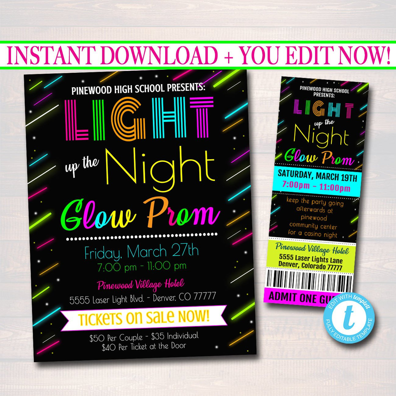Neon Nights Glow in the Dark Prom Invitation and Ticket Set — TidyLady ...
