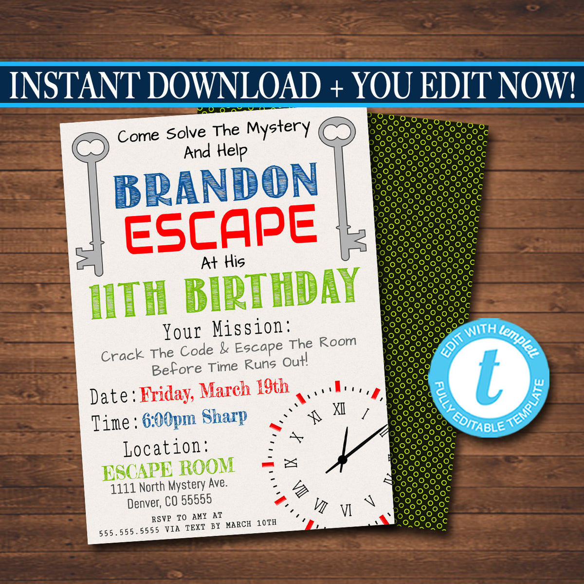 Escape Room Birthday Invitation, Boy Mystery Clue Spy Birthday Detecti ...
