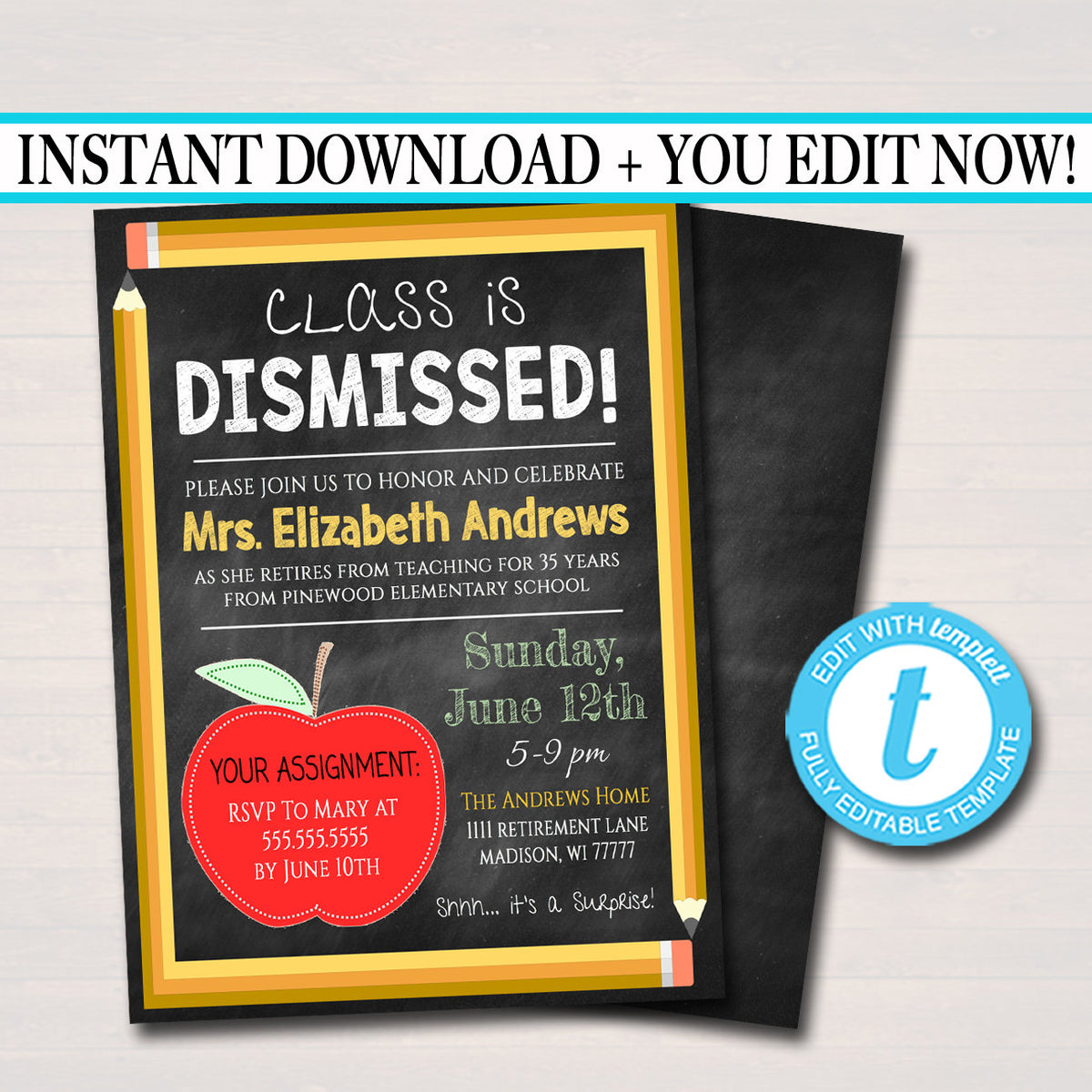 Teacher Retirement Invitation | TidyLady Printables