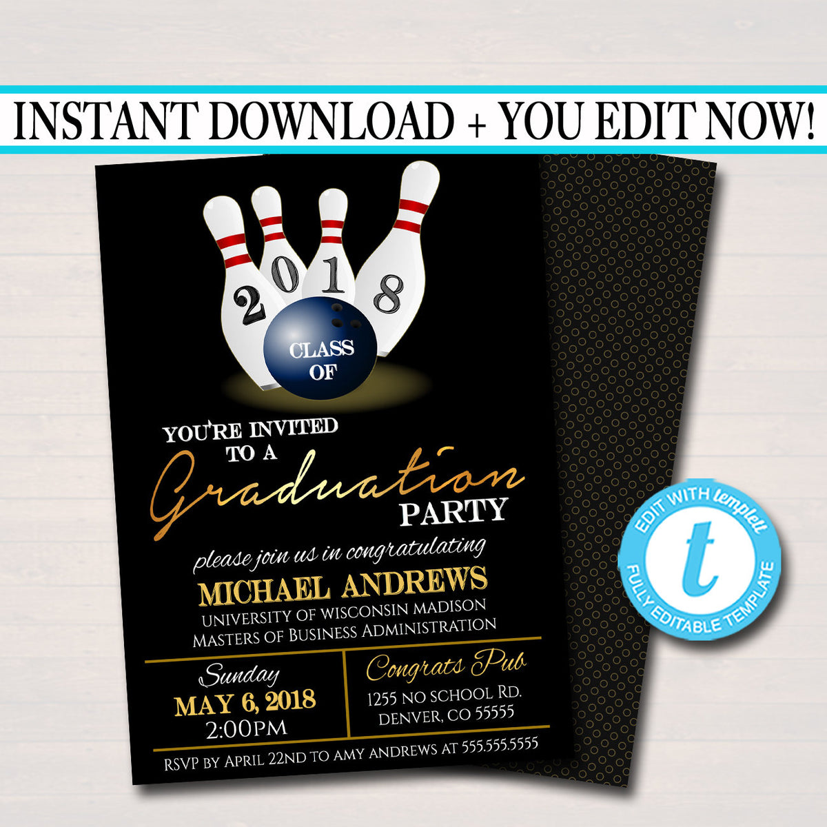 Bowling Graduation Party Invite | TidyLady Printables