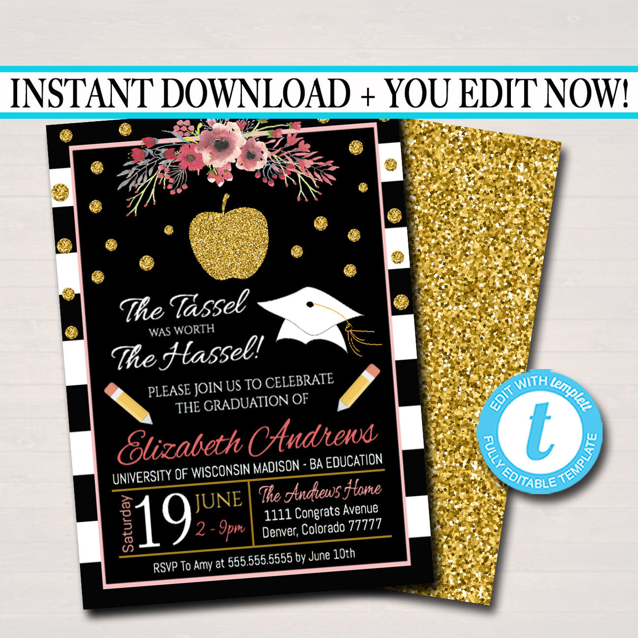 Teacher School Graduation Invitation | TidyLady Printables
