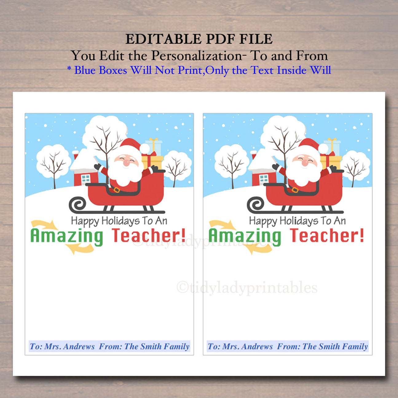 Fillable Christmas Teacher Gift Card Holder — TidyLady Printables