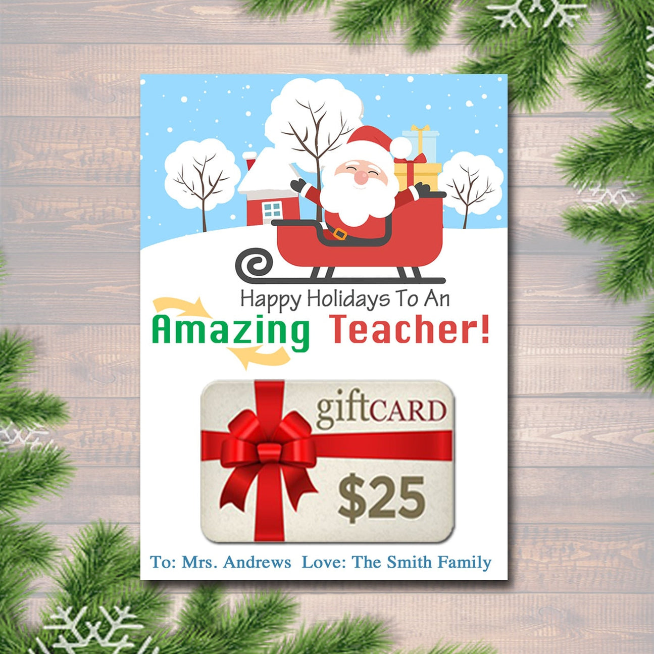Fillable Christmas Teacher Gift Card Holder — TidyLady Printables