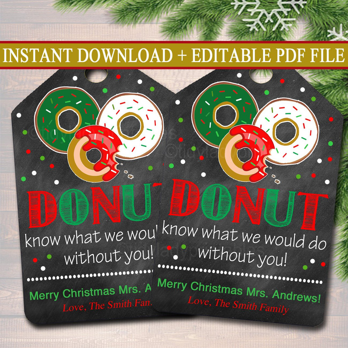 Teacher Christmas Donut Gift Tags | TidyLady Printables