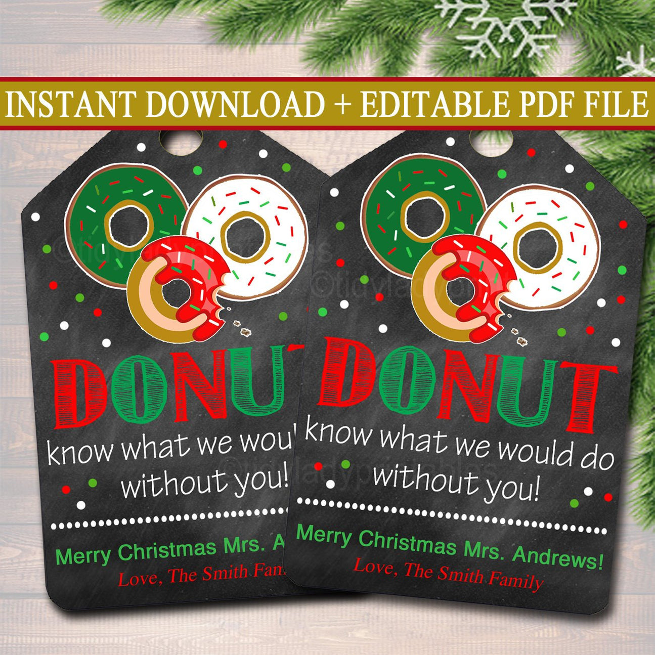 Teacher Christmas Donut Gift Tags | TidyLady Printables