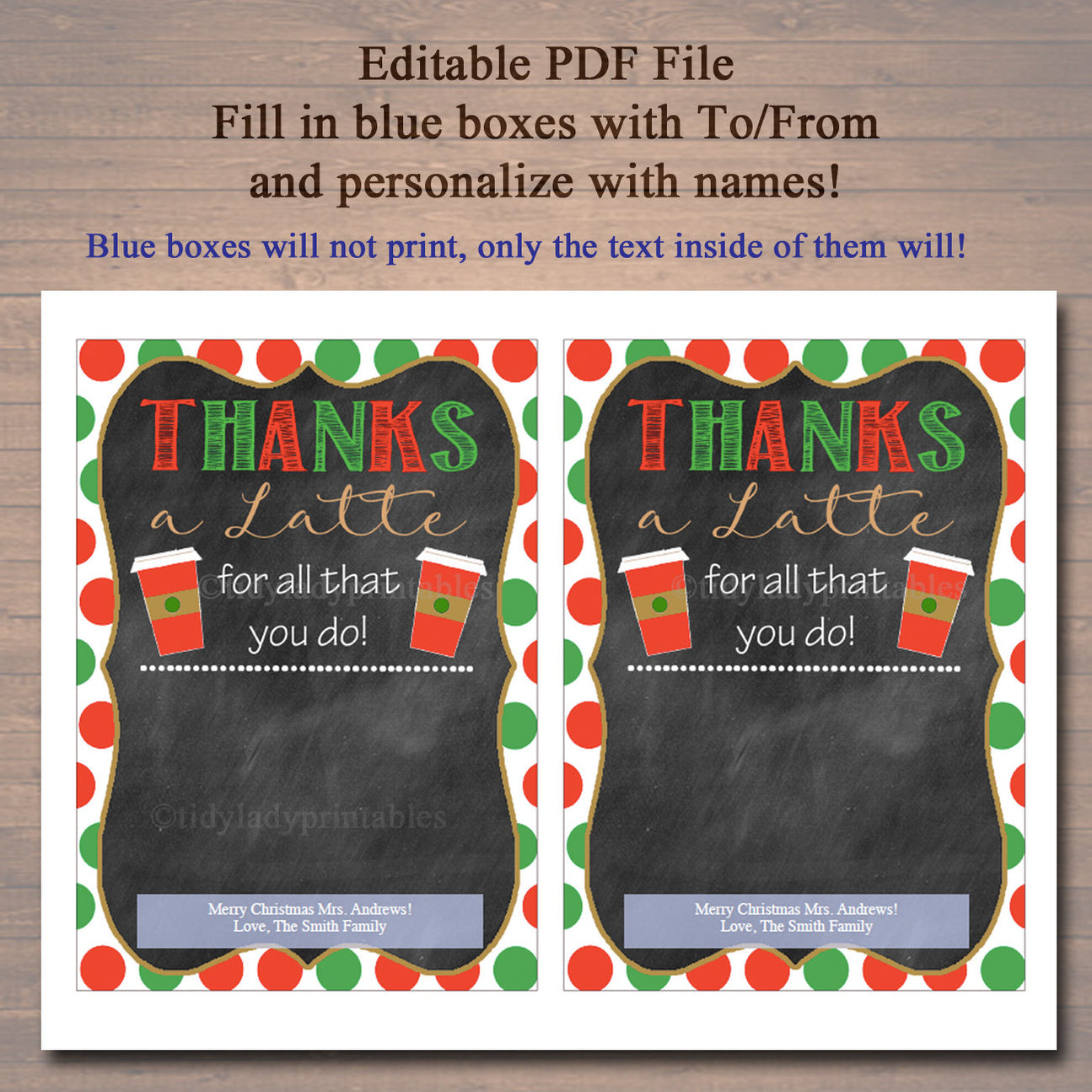 Thanks a Latte Holiday Gift Card Holder | TidyLady Printables