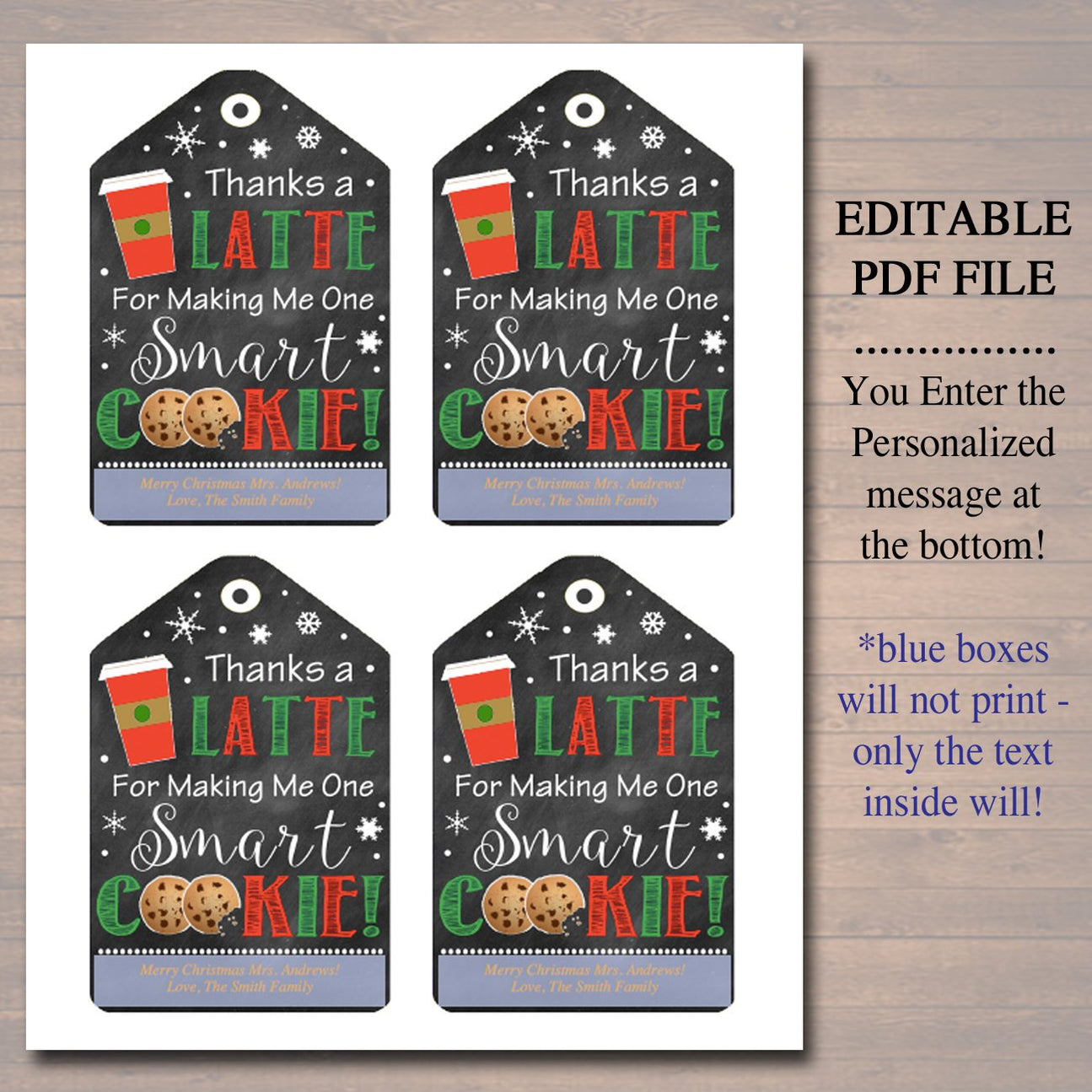 Thanks a Latte Christmas Gift Tags | TidyLady Printables
