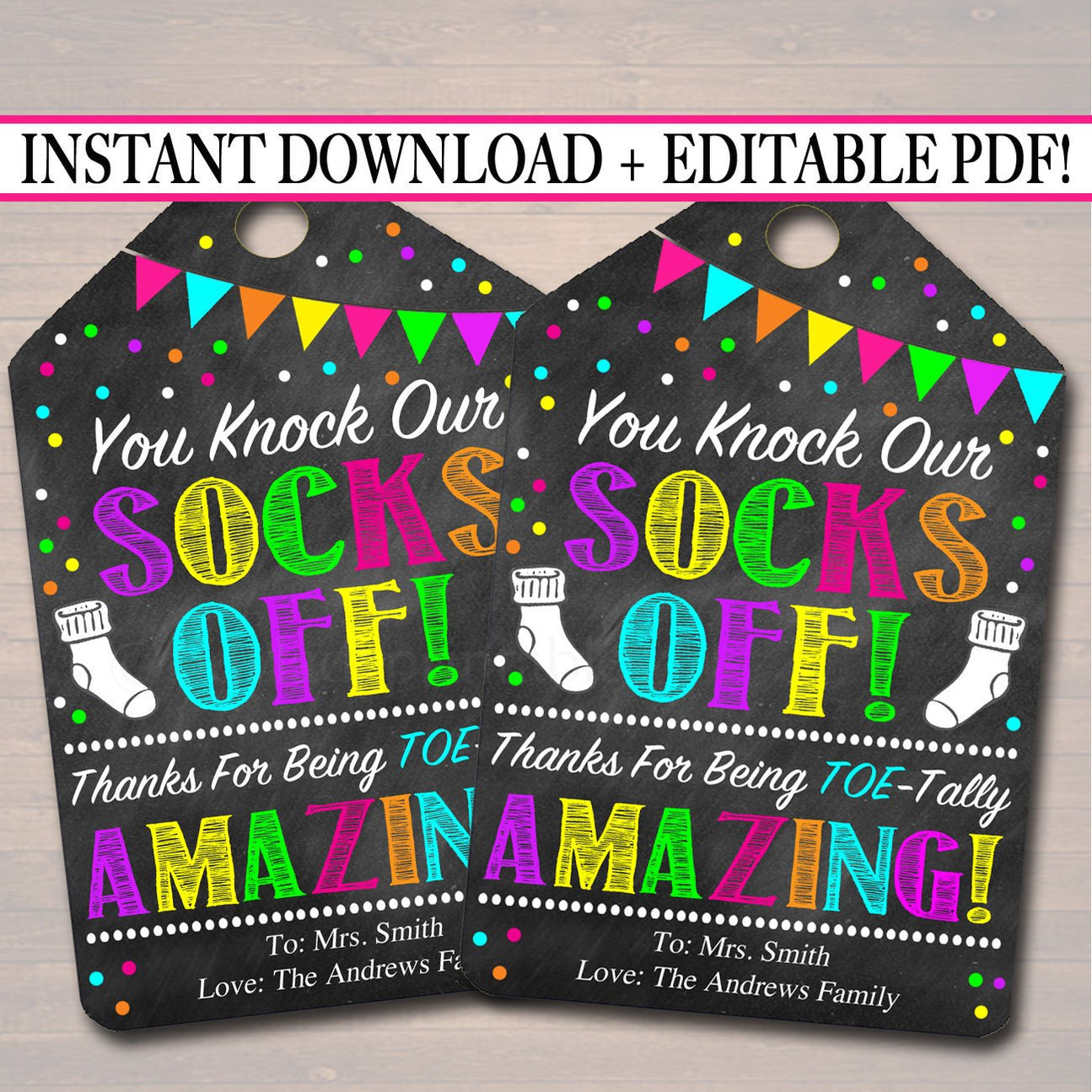 Teacher Appreciation Gift Tag Knock Our Socks Off Printable — TidyLady ...