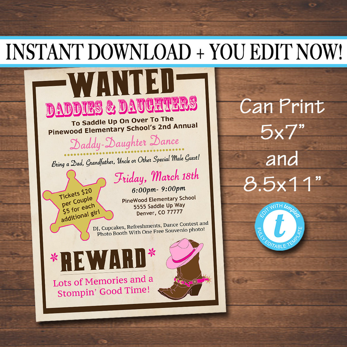 Daddy Daughter Dance, School Dance Flyer Country Western Cowgirl, Chur ...