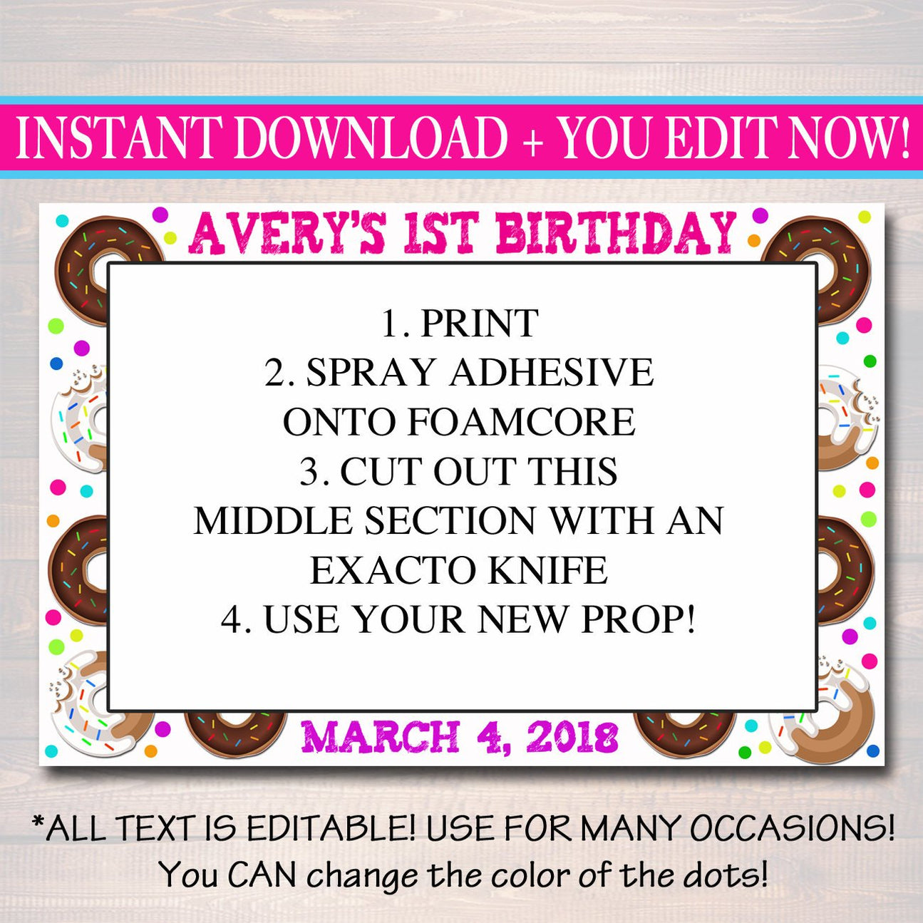 Photo Booth Prop Donut Party Photo Frame Template — TidyLady Printables