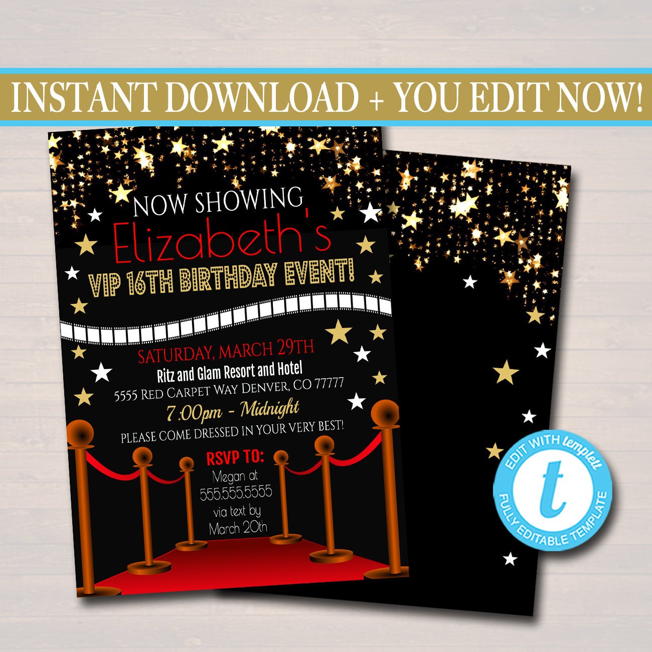 Red Carpet Event Invitation For Party Hollywood Red Carpet Birthday