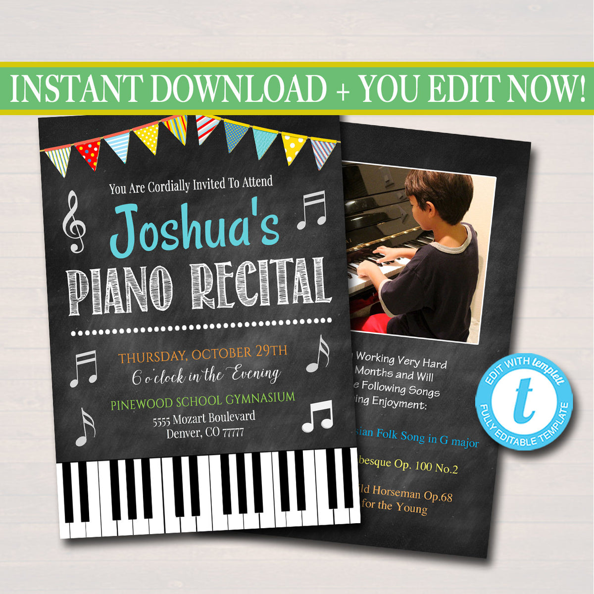 Piano Recital Invitation, Piano Music Performance Invite, Concert Invi ...