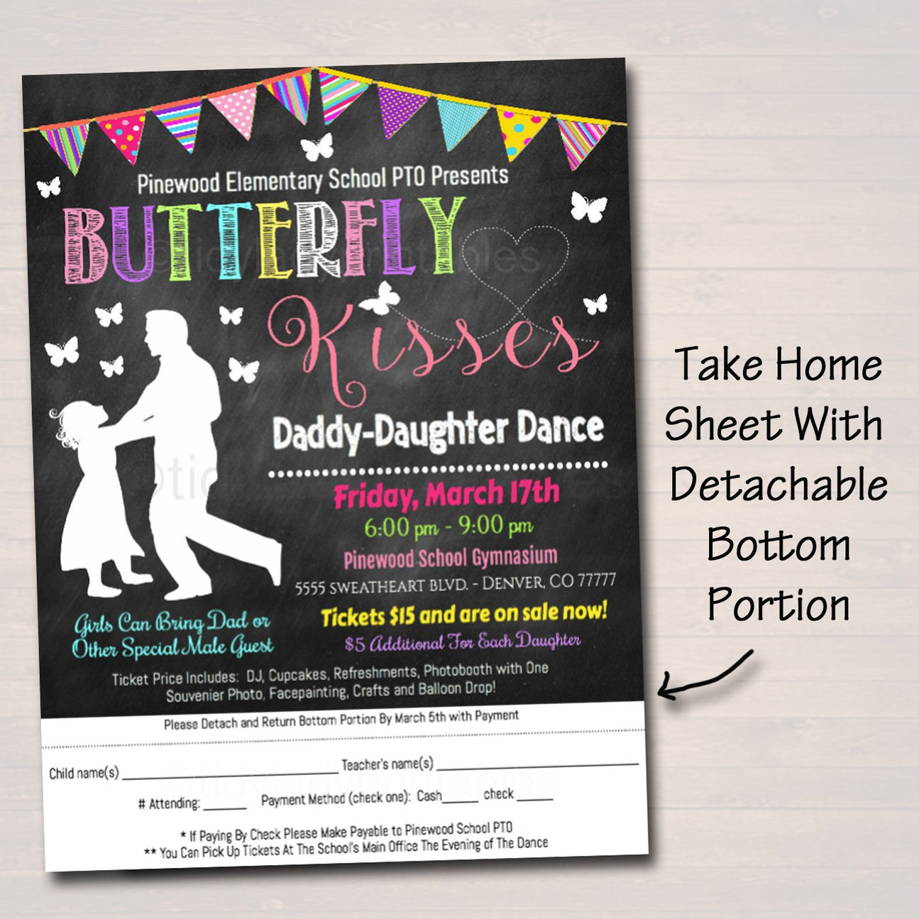 Daddy Daughter Dance Set School Dance Flyer Party Invitation, Butterfl ...