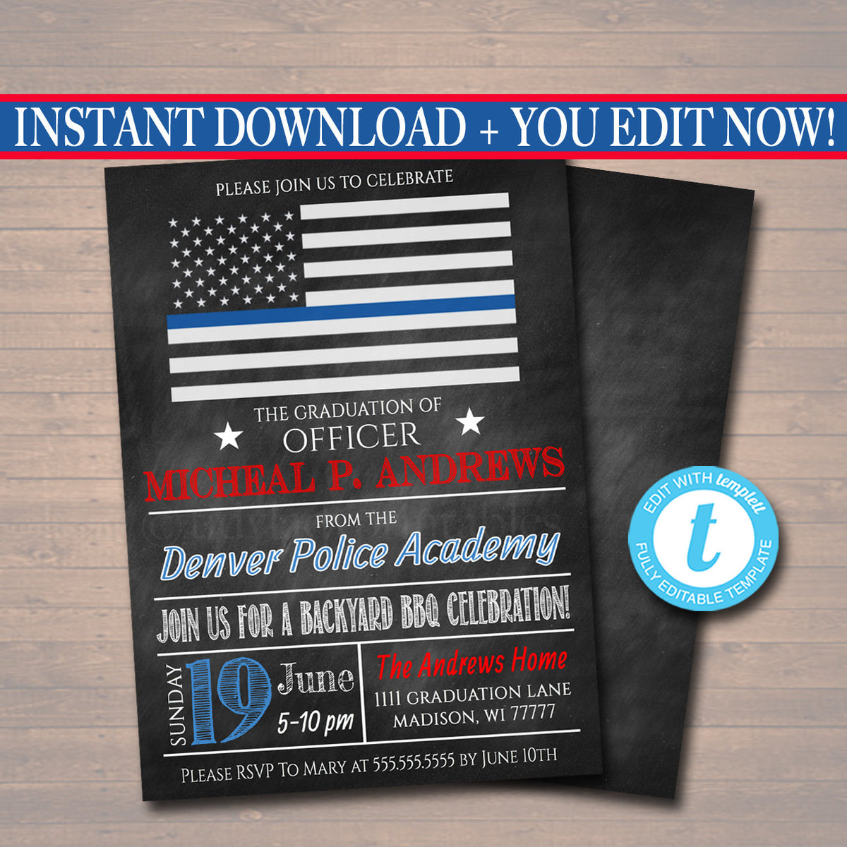 Police Academy Graduation Invitation | TidyLady Printables