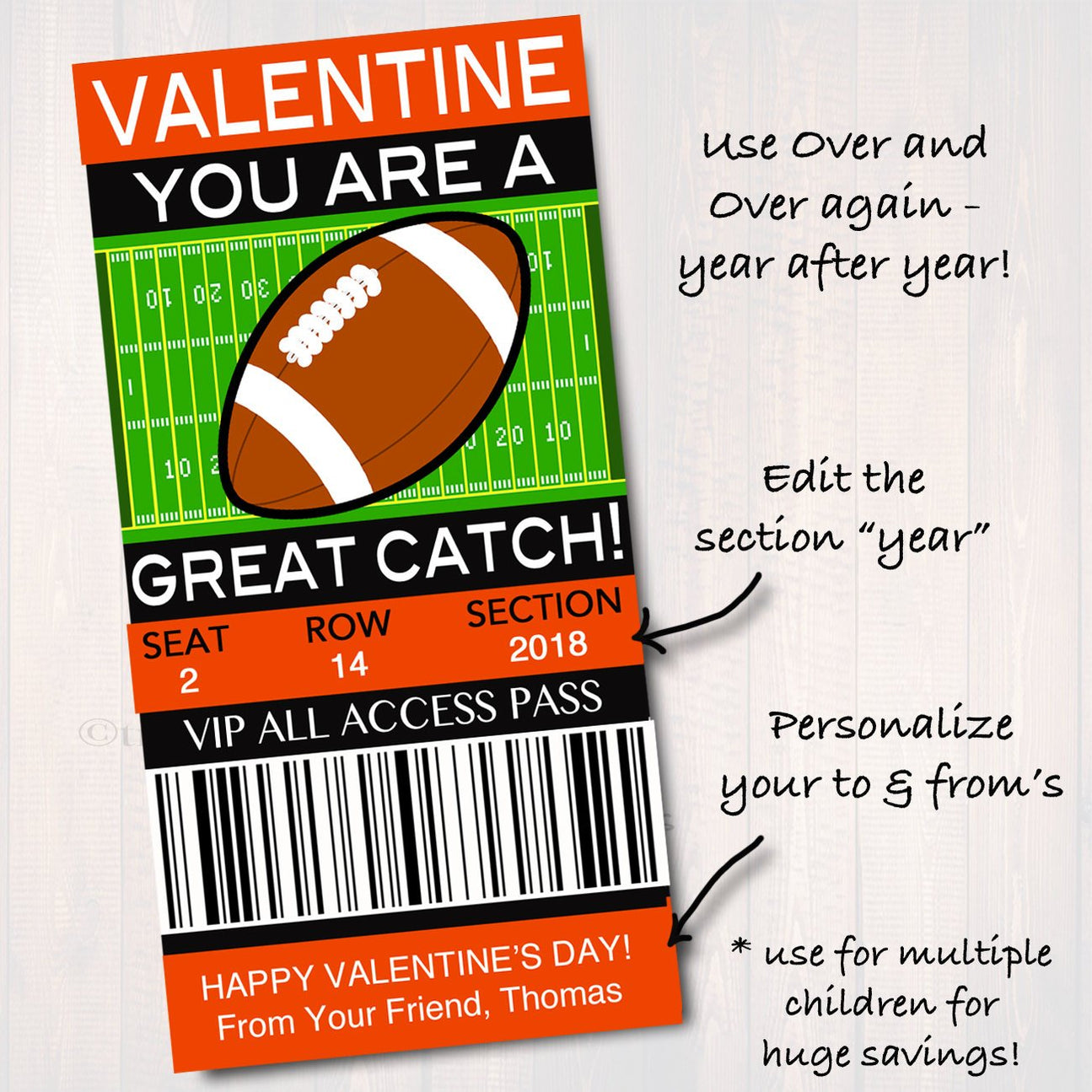Football Ticket Valentine's Day Card | TidyLady Printables