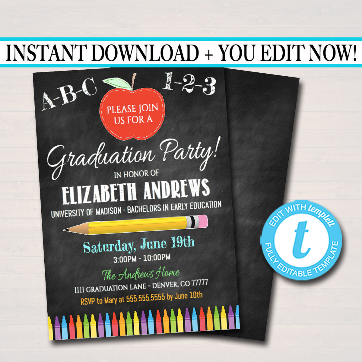 Teacher Graduation Invitation | TidyLady Printables
