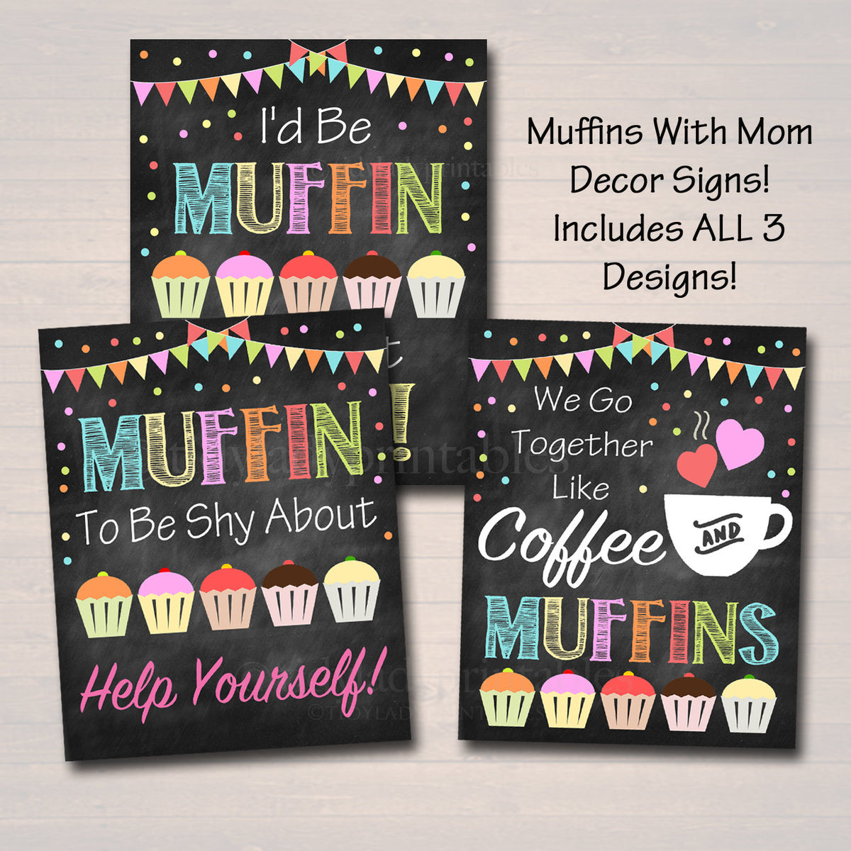 Printable Muffins With Mom Set Sign Decor — TidyLady Printables