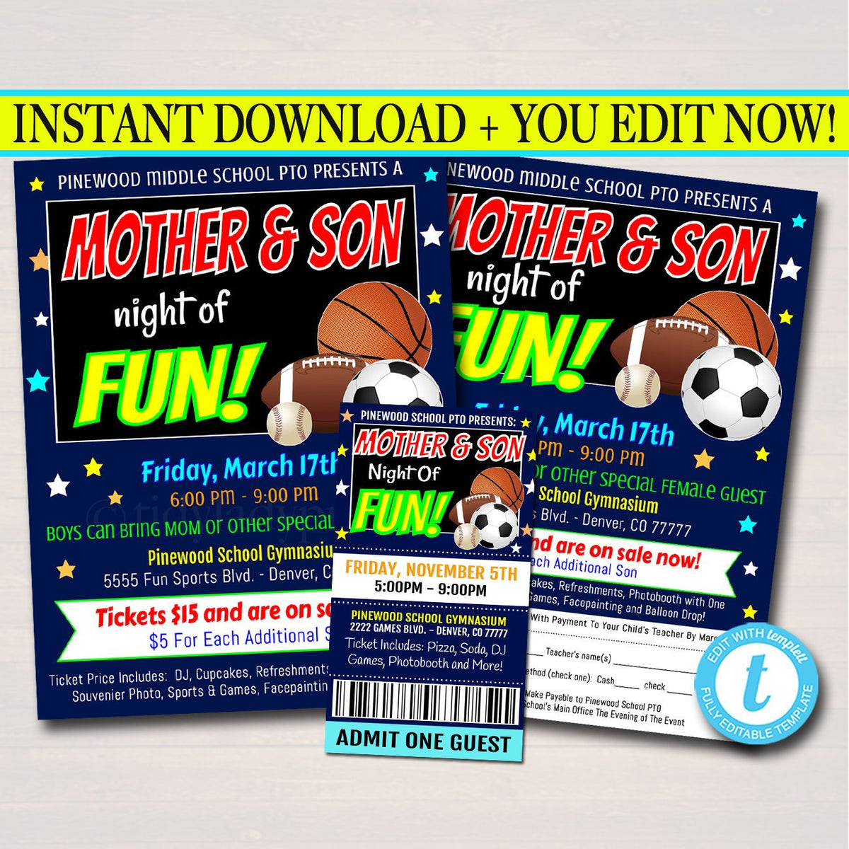 Mother Son School Dance Set Sports Night Invitation Template — TidyLady ...