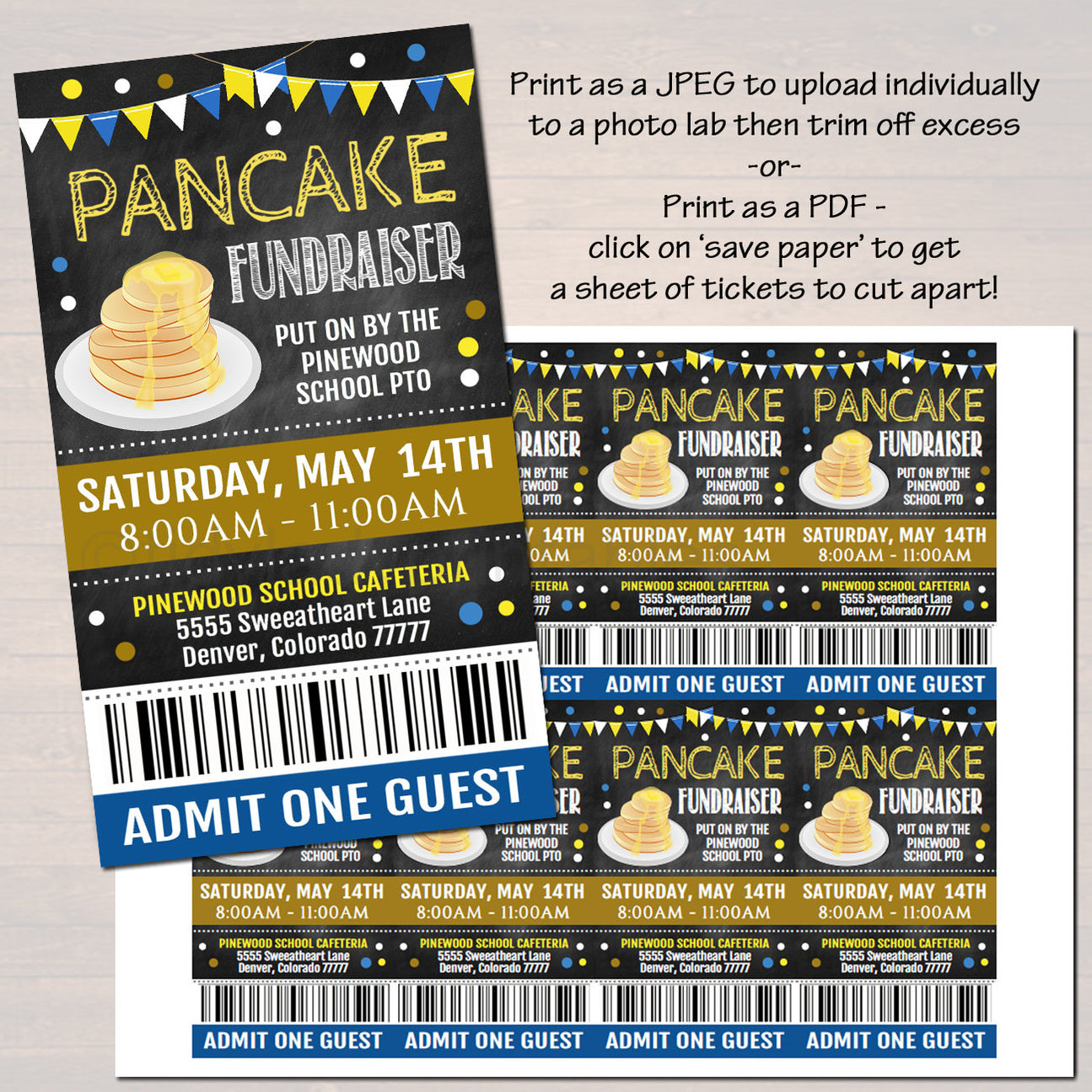 Pancake Breakfast Fundraiser Flyer Ticket Set - Template — TidyLady ...