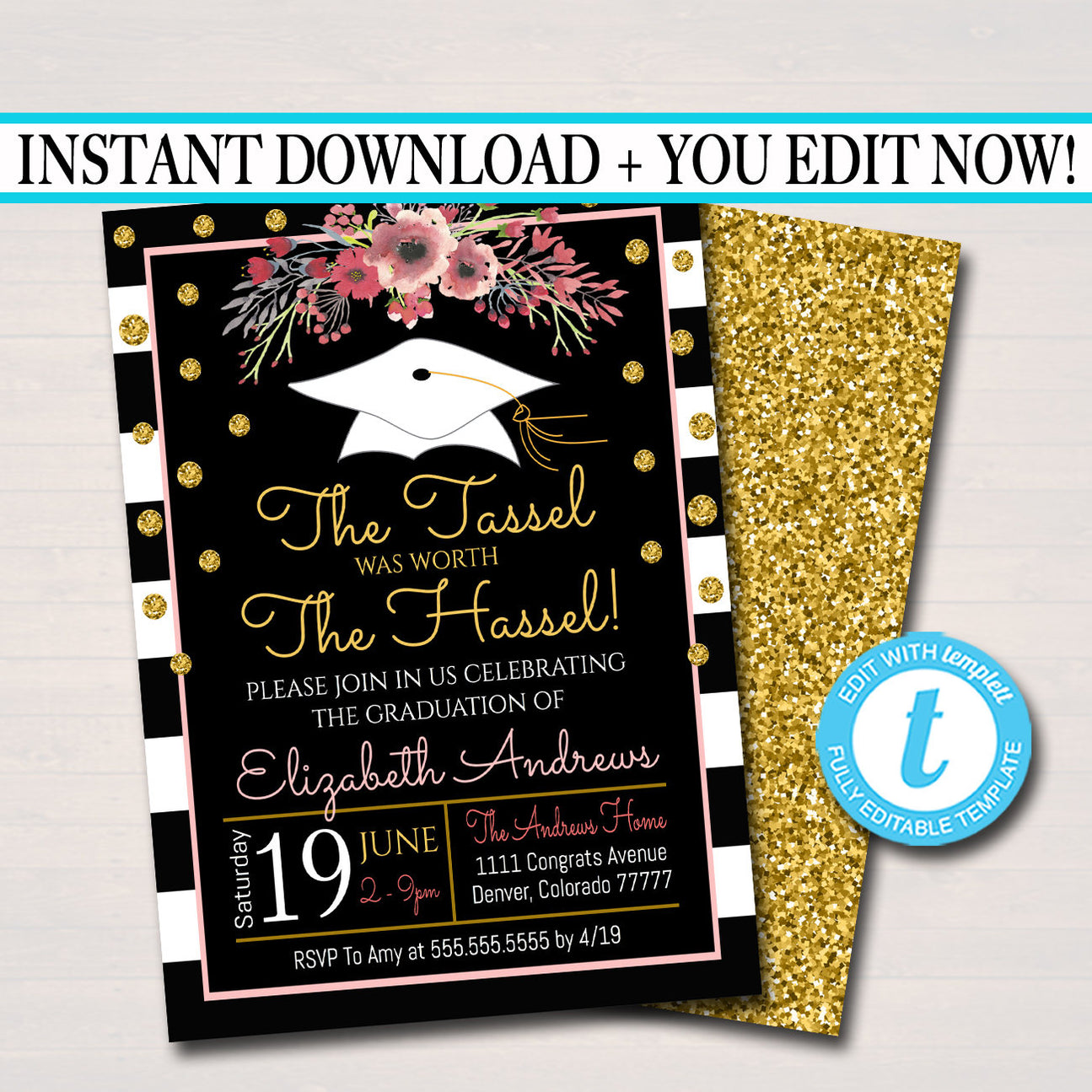 Floral Graduation Invite | TidyLady Printables