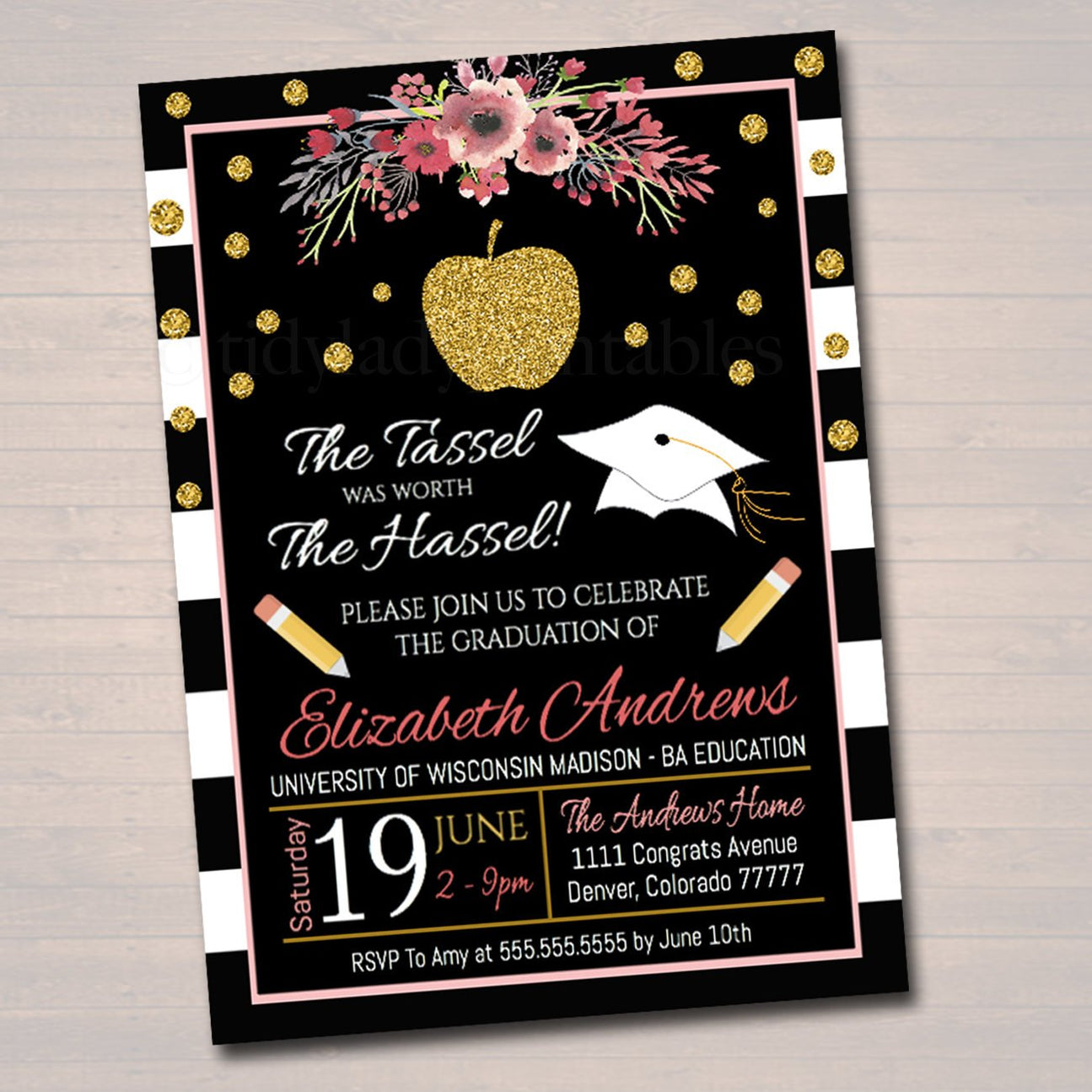 Teacher School Graduation Invitation | TidyLady Printables