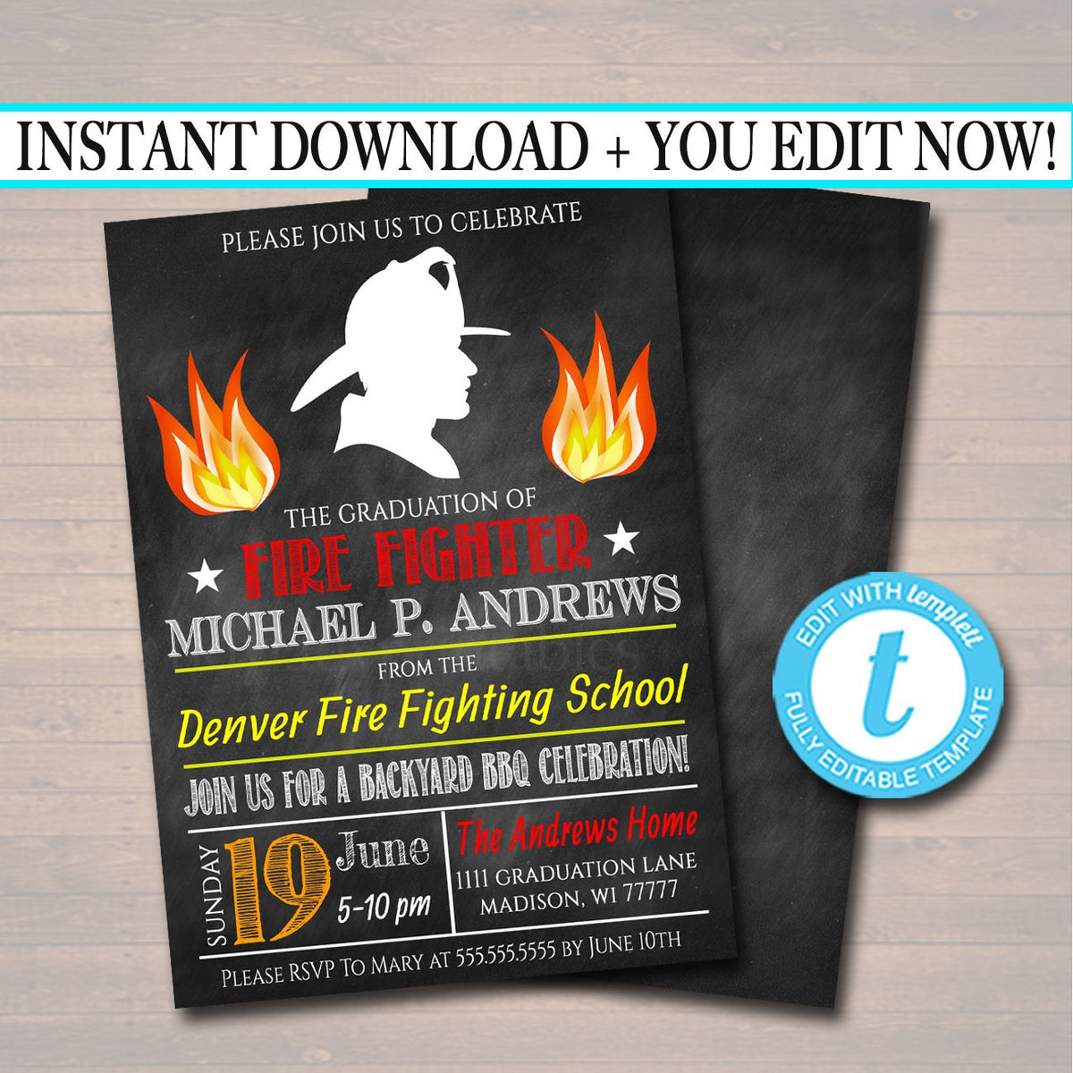 Fire Fighter Graduation Invitation | TidyLady Printables