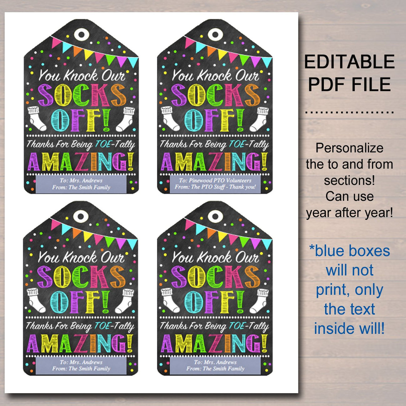 Teacher Appreciation Gift Tag Knock Our Socks Off Printable — TidyLady ...