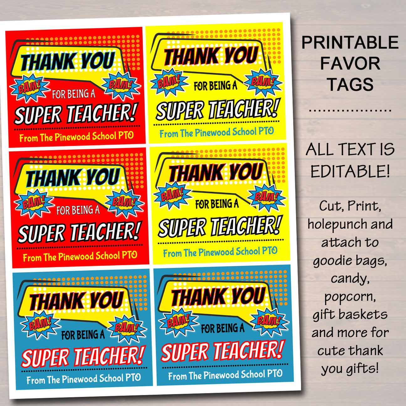 Superhero Theme Teacher Appreciation Favor Tags - Printable — TidyLady ...
