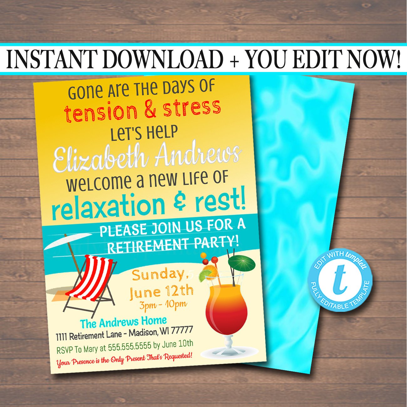 Beach Retirement Party Invitations Template