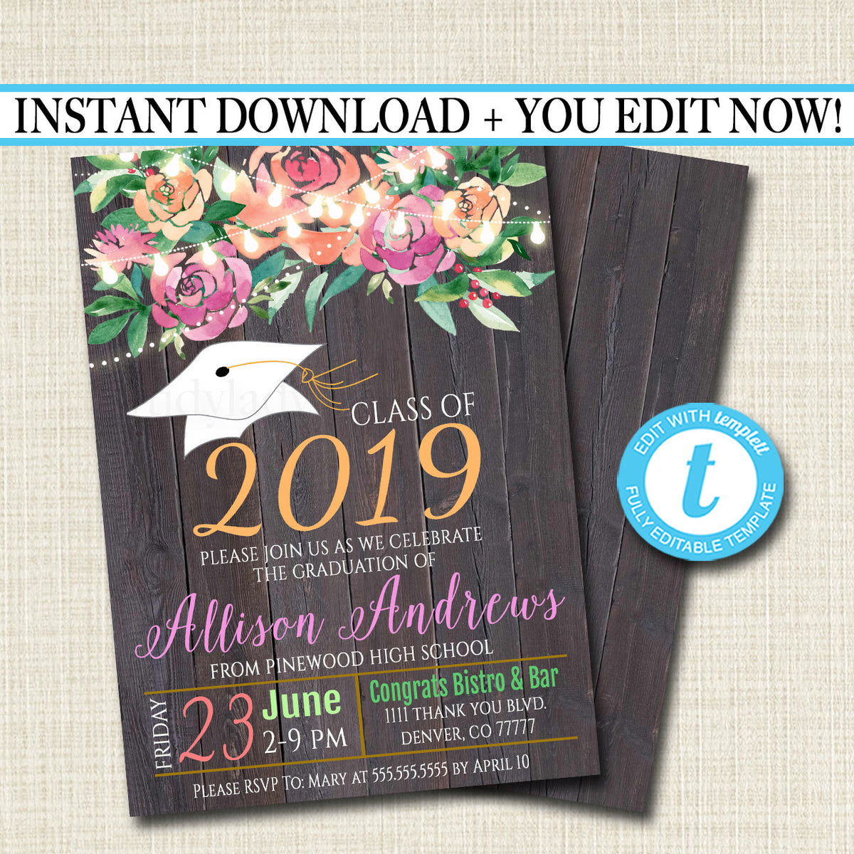 Floral Graduation Invite | TidyLady Printables